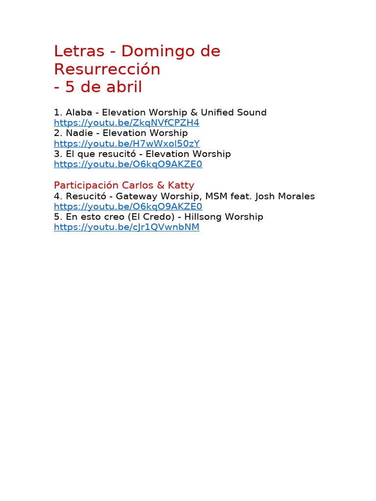 Letras, Domingo 5-Abril 2026 | PDF | Cristo (título) | Dios el padre