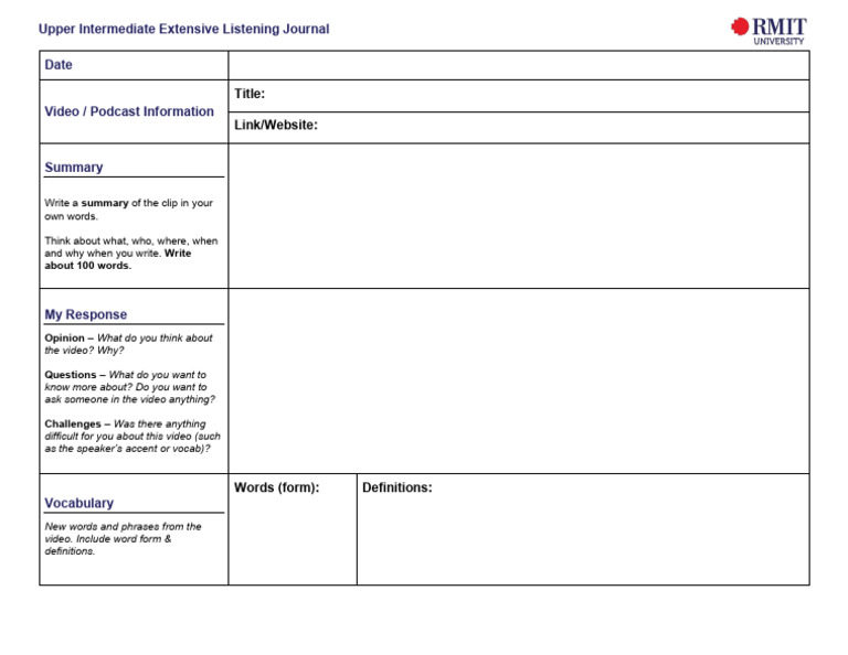 Extensive Listening Journal Template | PDF