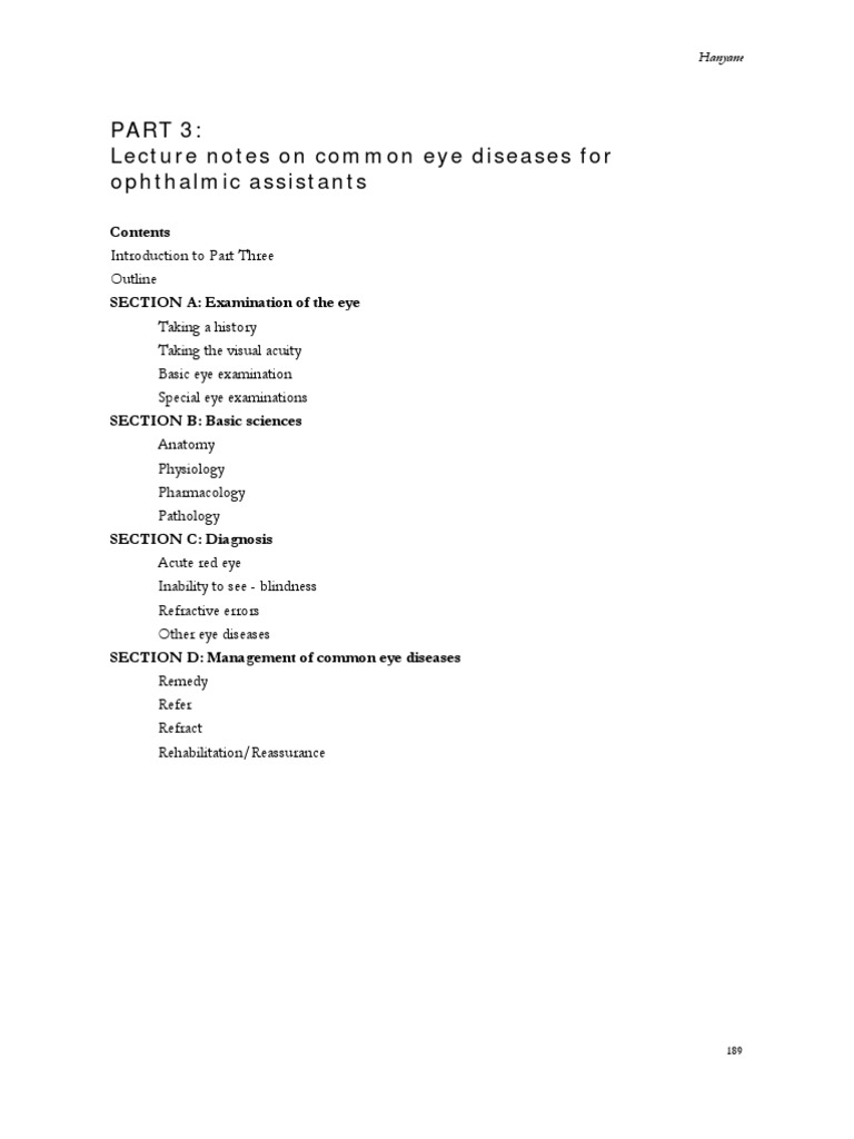 Lecture Notes Eye Diseases | PDF | Human Eye | Glaucoma
