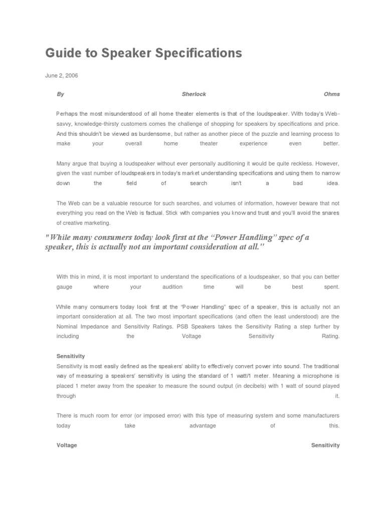 Guide To Speaker Specifications | PDF | Loudspeaker | Decibel
