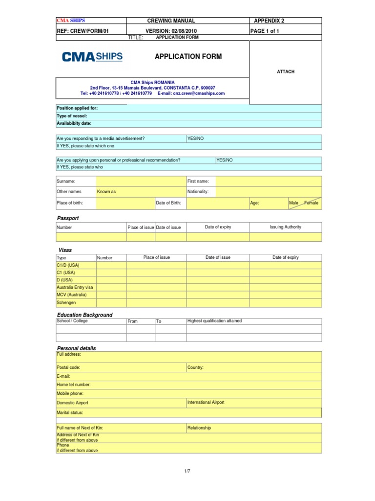 CREW FORM 01 Application Form | PDF | Oil Tanker | Simulation
