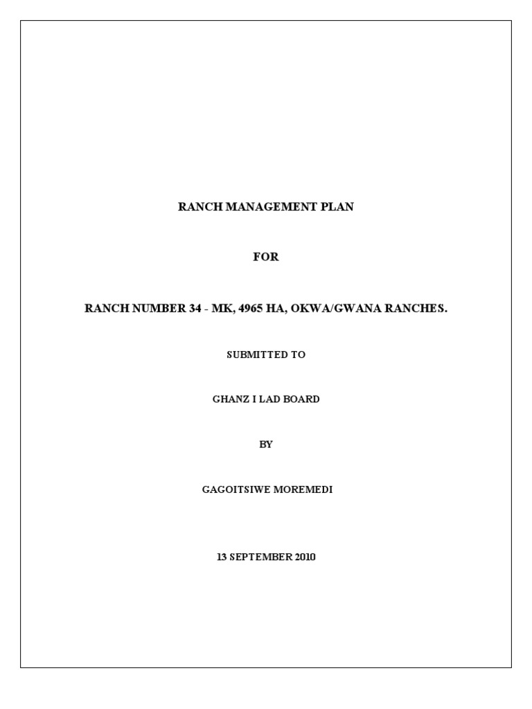 Ranch Management Plan - MR & Mrs Moremedi 3 | PDF | Grazing | Livestock