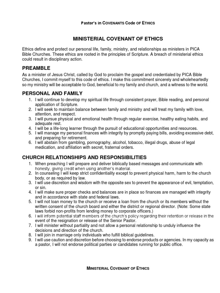 Ministerial Code of Ethics | Covenant (Biblical) | Leadership