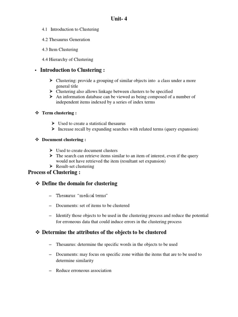 Unit-4: Define The Domain For Clustering | PDF | Cluster Analysis | Hierarchy