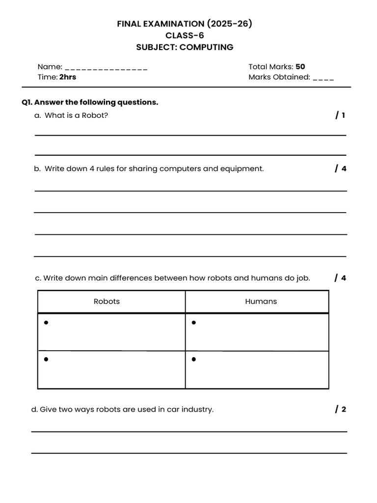 Grade 6 Computing Annual Examination 2025-26 | PDF | Chess Theory