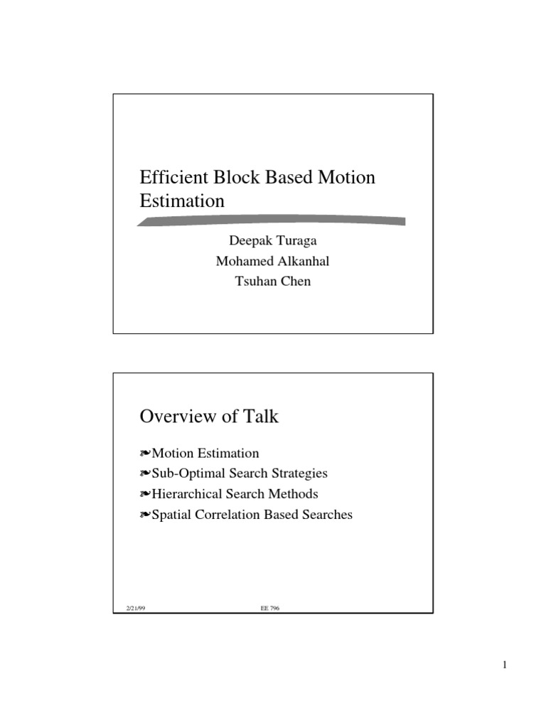 Efficient Block Based Motion Estimation: Deepak Turaga Mohamed Alkanhal ...
