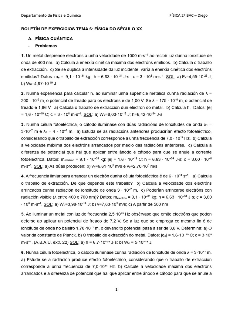 BOLETÃ N DE EXERCICIOS TEMA 6 | PDF
