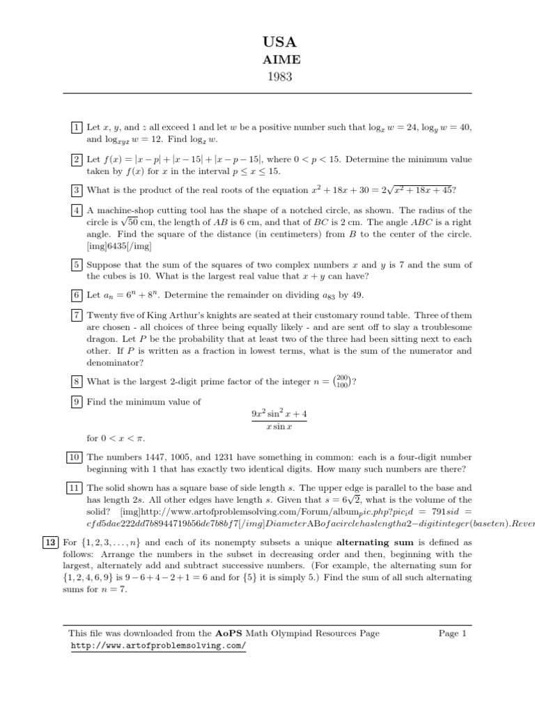 Aime 1983 To 2011 | PDF | Fraction (Mathematics) | Numbers