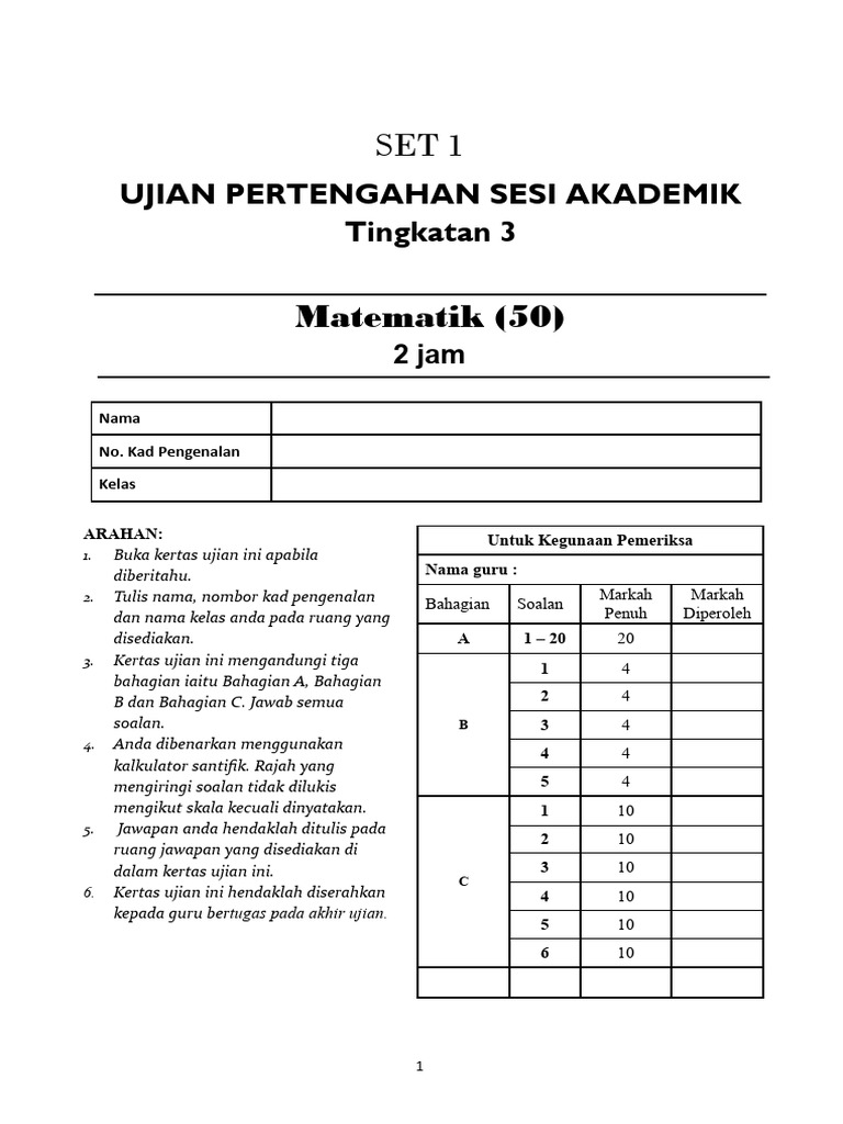 UP15 - Matematik Tingkatan 3 | PDF
