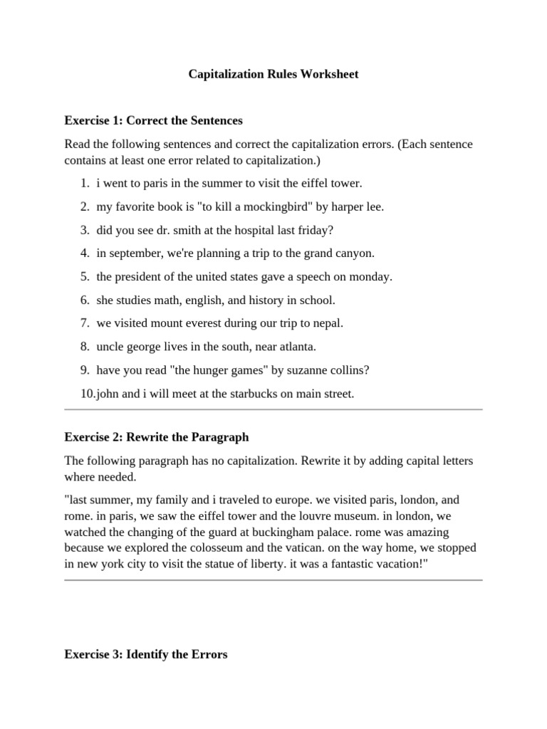 Capitalization Rules Worksheet (1) | PDF | Chess Theory | Chess Openings