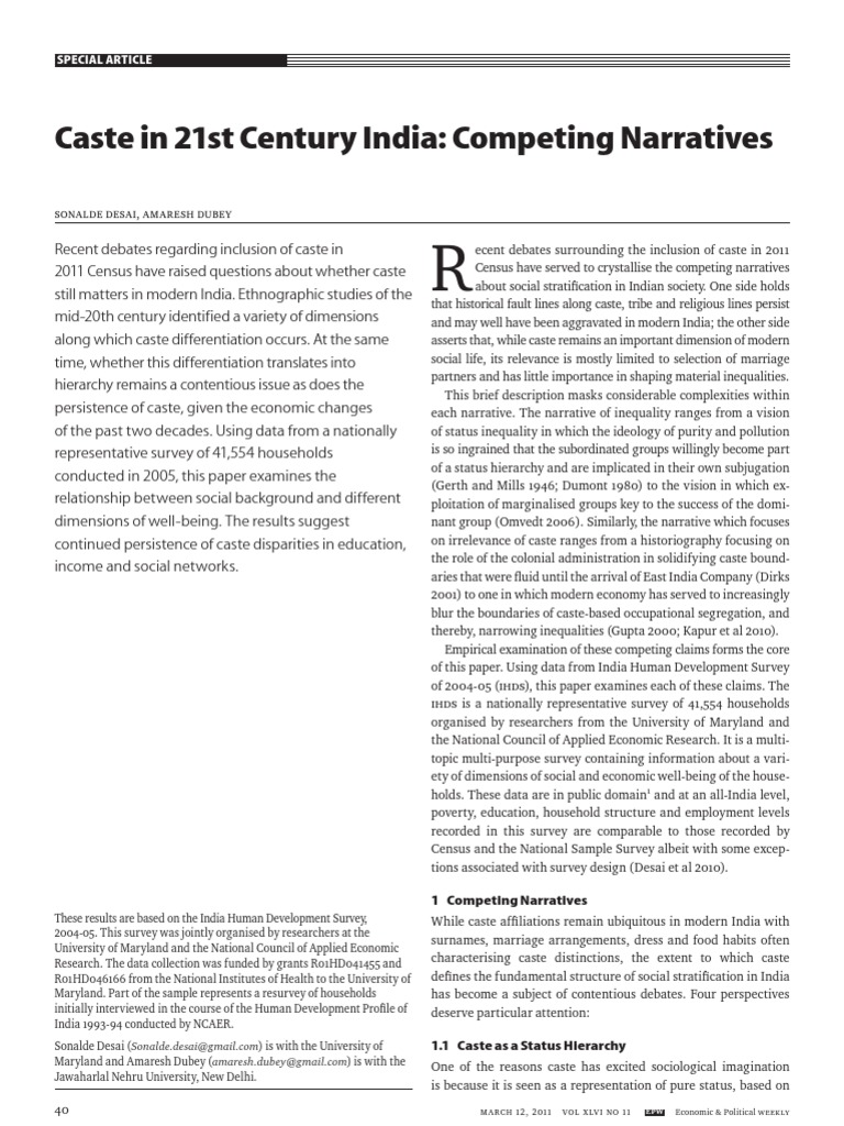 Desai and Dubey 2011 Caste in 21st Century India | PDF | Caste ...
