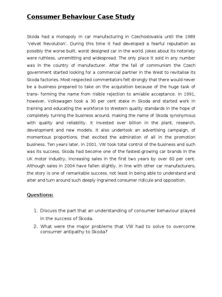 Consumer Behaviour Case Study | PDF | Volkswagen | Motor Vehicle