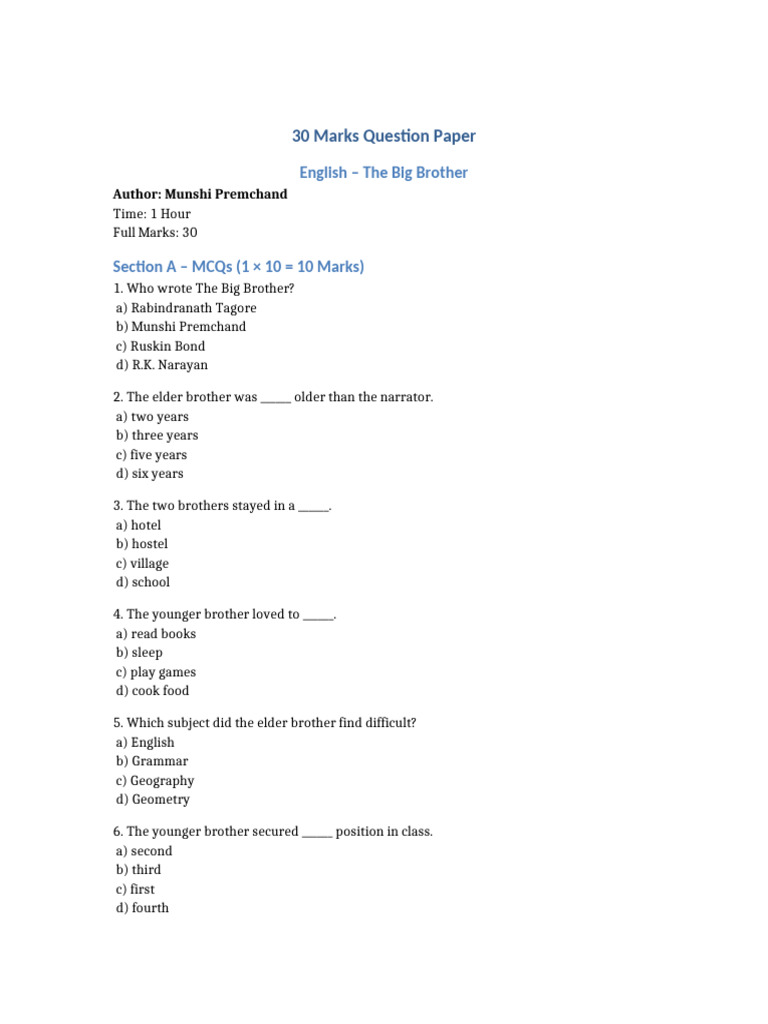 The Big Brother Question Paper | PDF