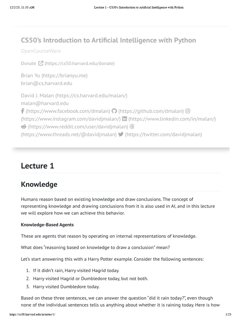 Lecture 1 - CS50's Introduction to Artificial Intelligence with Python ...