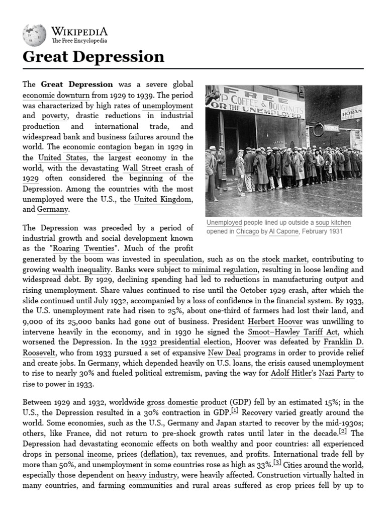(ECO - Module 5.D) - Great Depression (Wikipedia) | PDF | Great ...