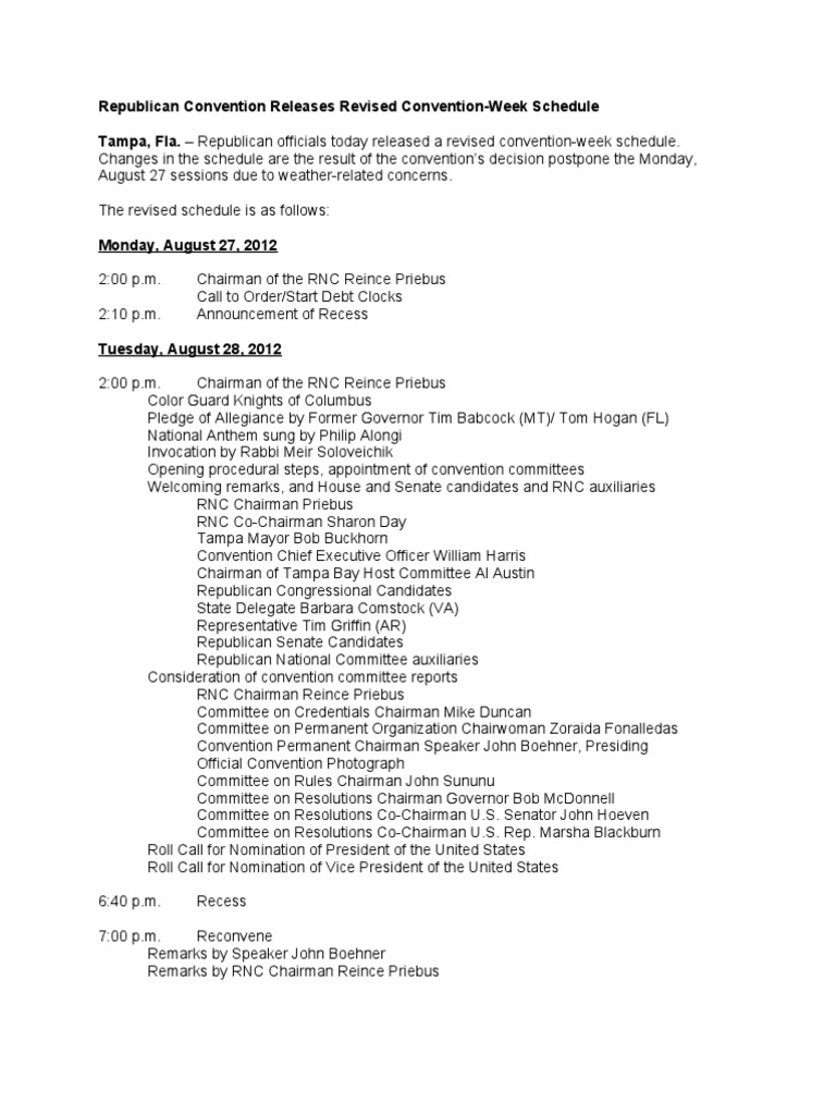 New R NC Official Schedule | PDF | Republican National Committee ...