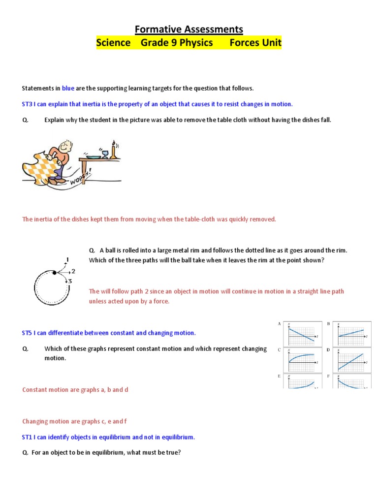 9 - (Physics) Unit 1 Formative Assessments | PDF | Acceleration | Force