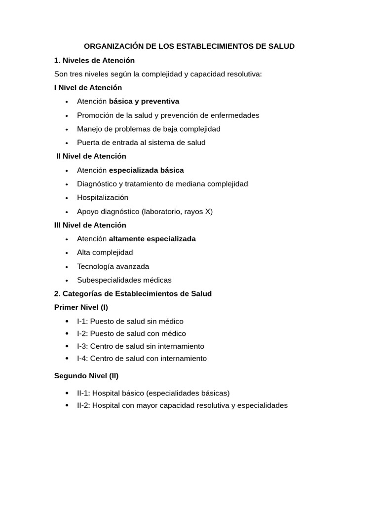 ? ORGANIZACIÓN DE LOS ESTABLECIMIENTOS DE SALUD | PDF | Hospital ...