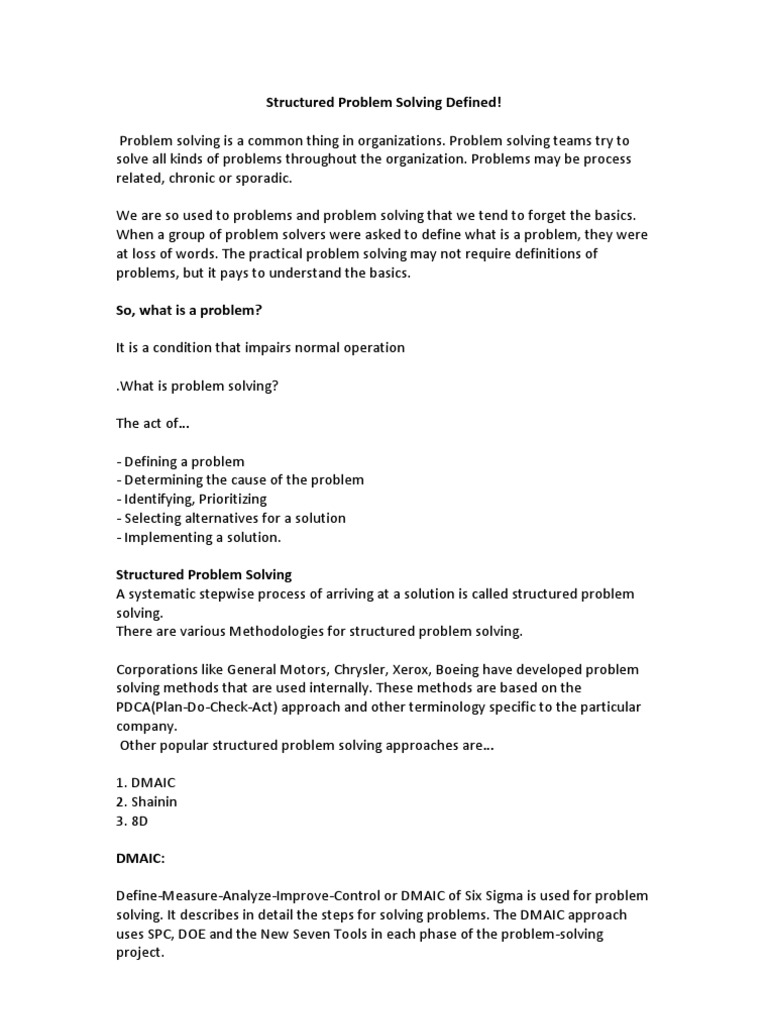 Structured Problem Solving | PDF | Industrial Engineering | Lean ...