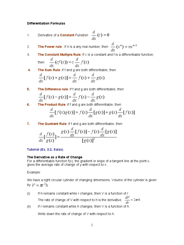 Note Differentiation Formulas | PDF | Derivative | Velocity