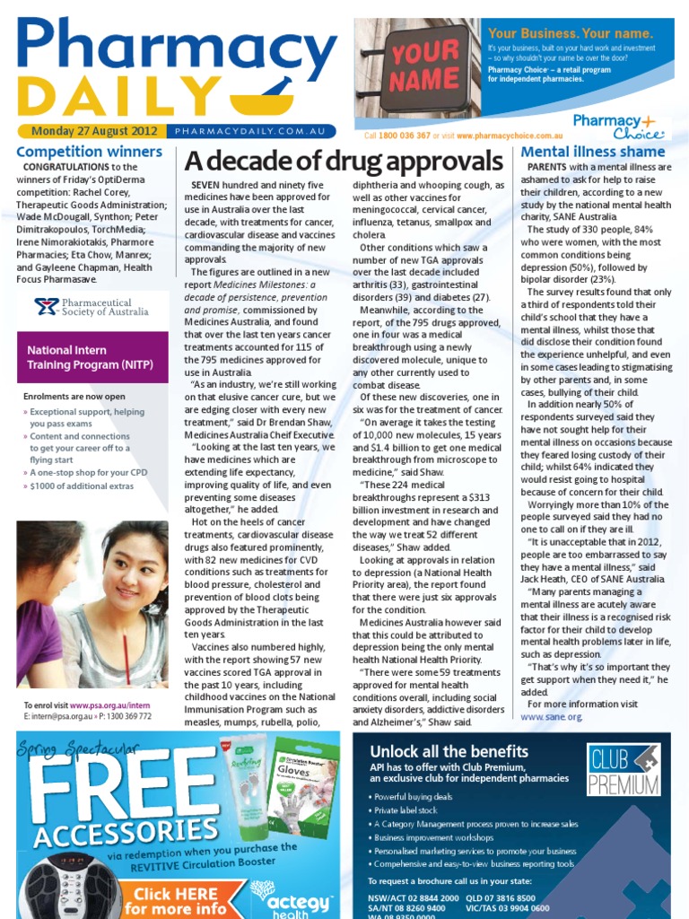 Pharmacy Daily For Mon 27 Aug 2012 - Decade of Drug Approvals, Mental ...