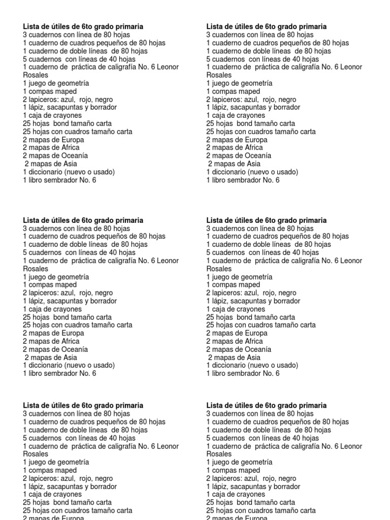 6to Primaria | PDF | Cuaderno | Papelería