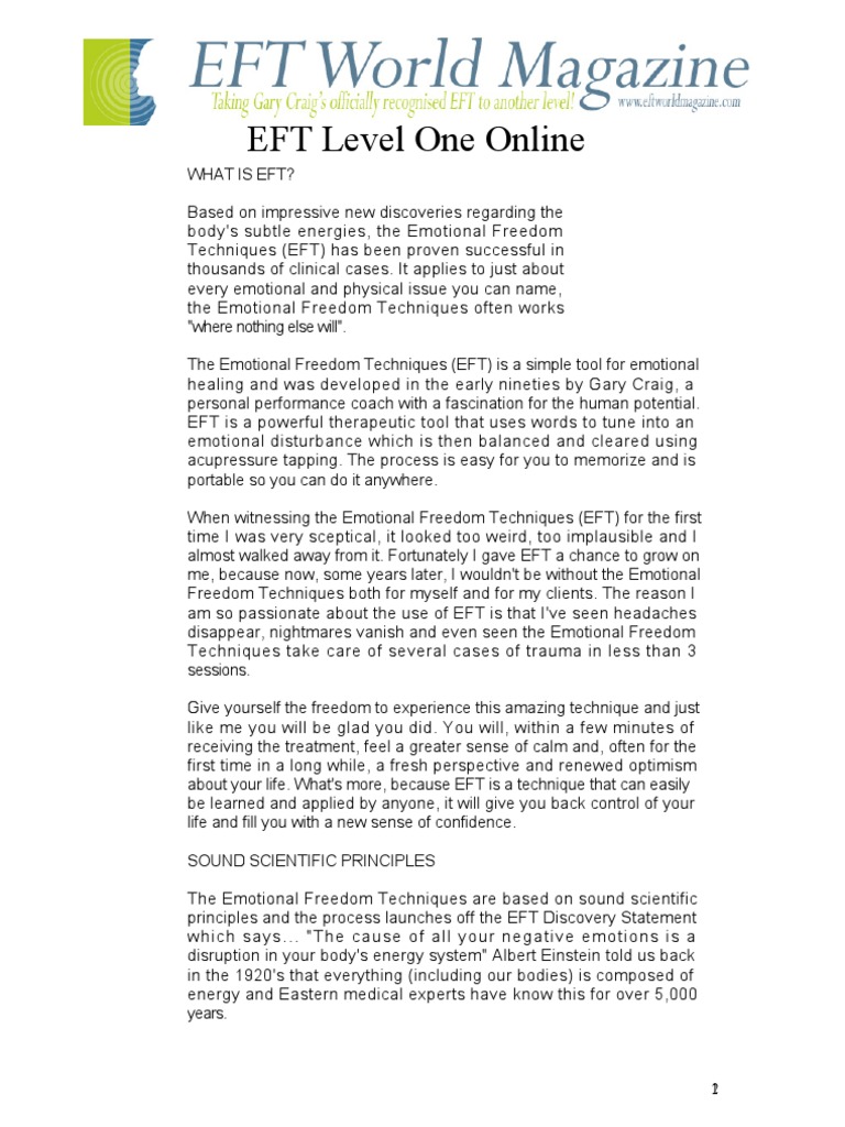 EFT World Level One EFT Course | PDF | Self-Improvement | Lifestyle