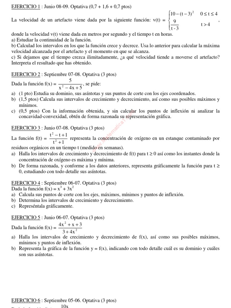 Ejercicios Selectividad Representación de Funciones | PDF | Asíntota | Geometría