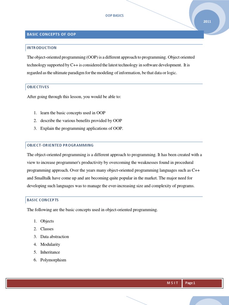 Oops Basics Pdf Object Oriented Programming Object Computer Science 9439
