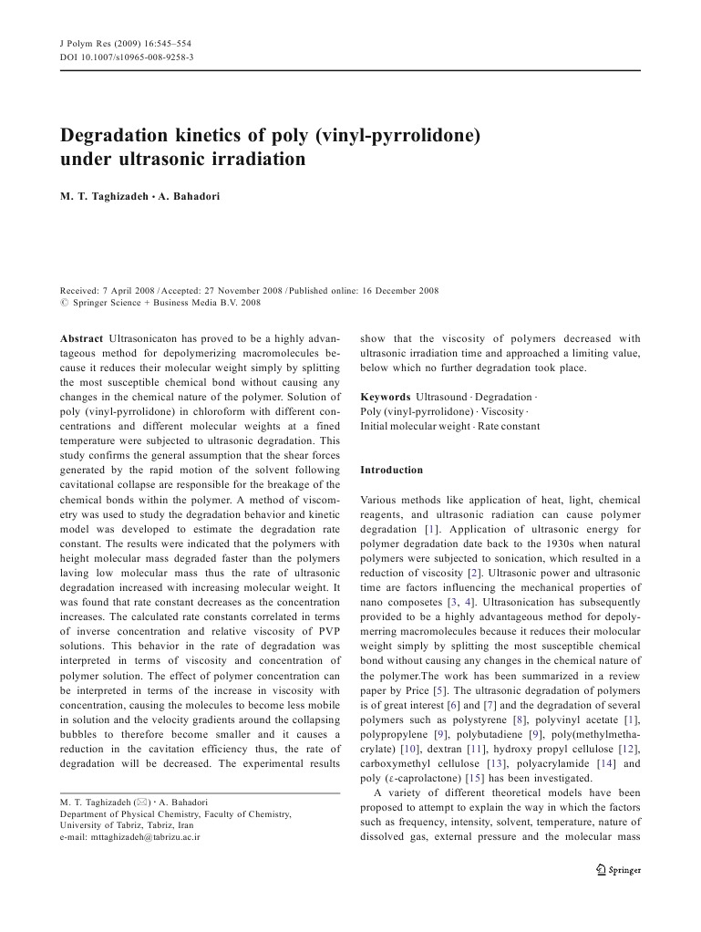 Journal of Polmer Research | PDF | Polymers | Viscosity