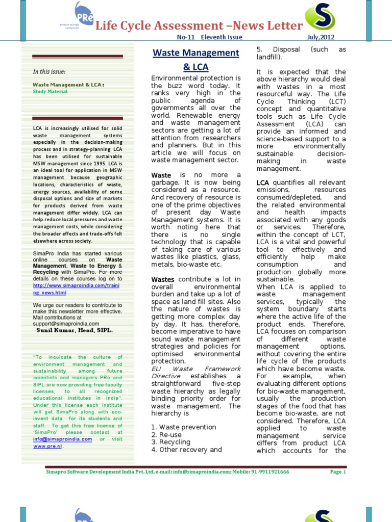 LCA Newsletter July, 12 | PDF | Waste Management | Incineration
