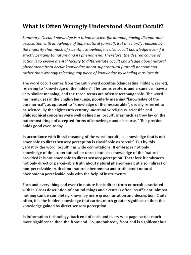 What Is Often Wrongly Understood About Occult | PDF | Occult ...