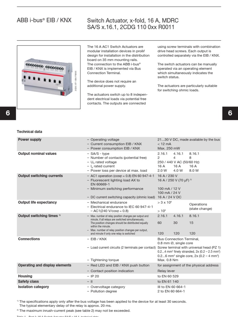 ABB I-Bus Eib / KNX Switch Actuator, X-Fold, 16 A, MDRC SA/S x.16.1 ...