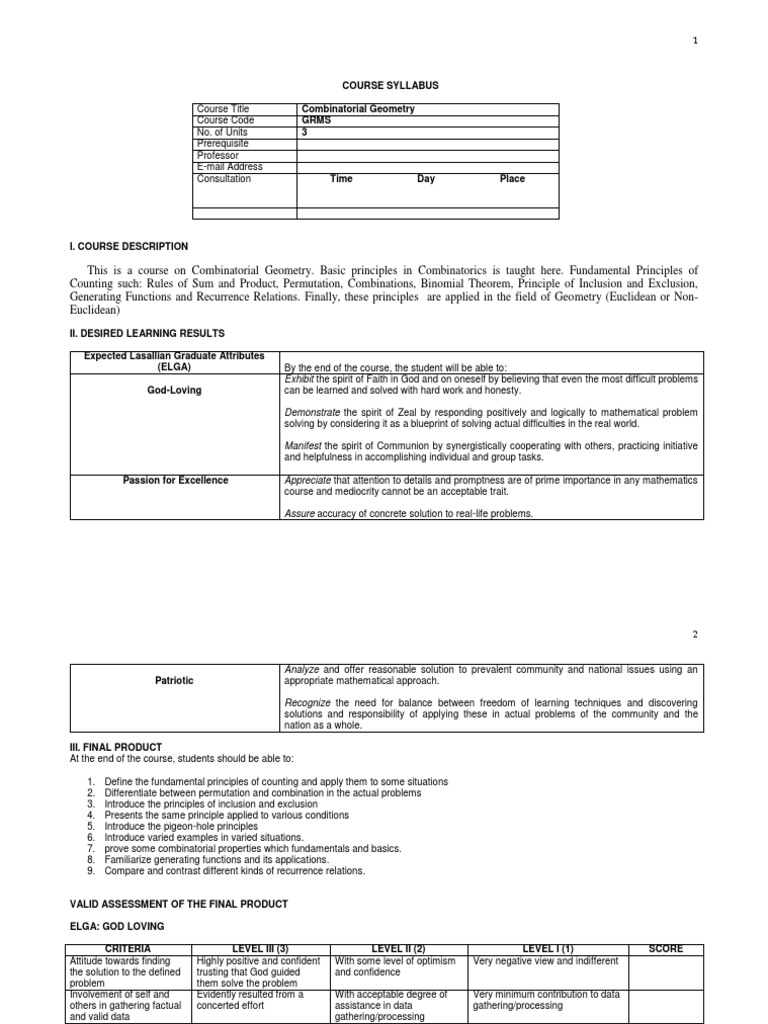 Combinatorial Geometry Course Outline | PDF | Recurrence Relation ...
