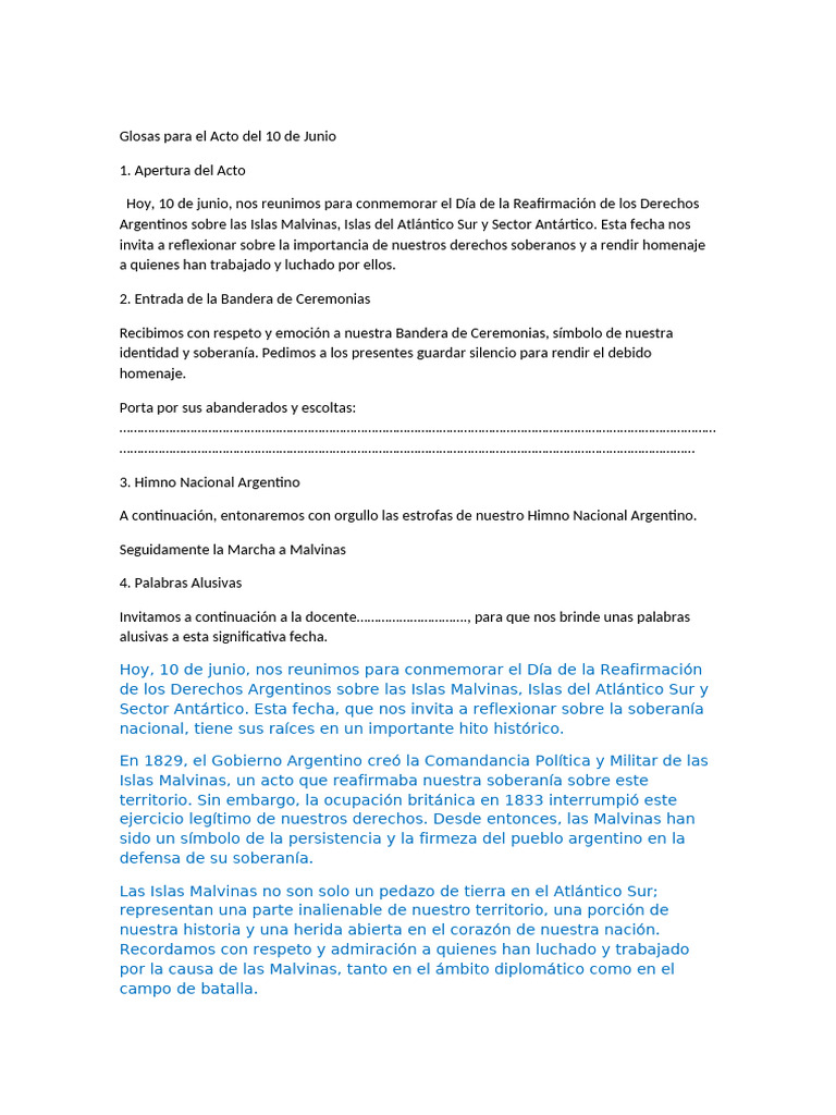 Glosas para El 10 de Junio | PDF | Islas Malvinas | Nación