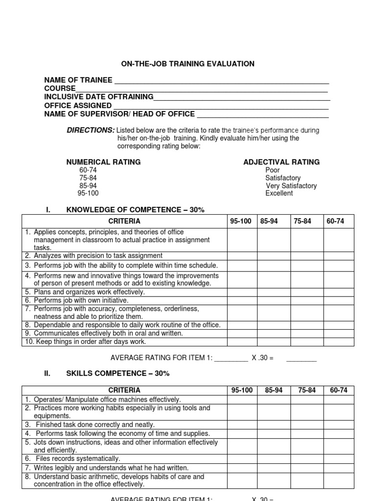 Ojt Evaluation | PDF | Evaluation | Knowledge