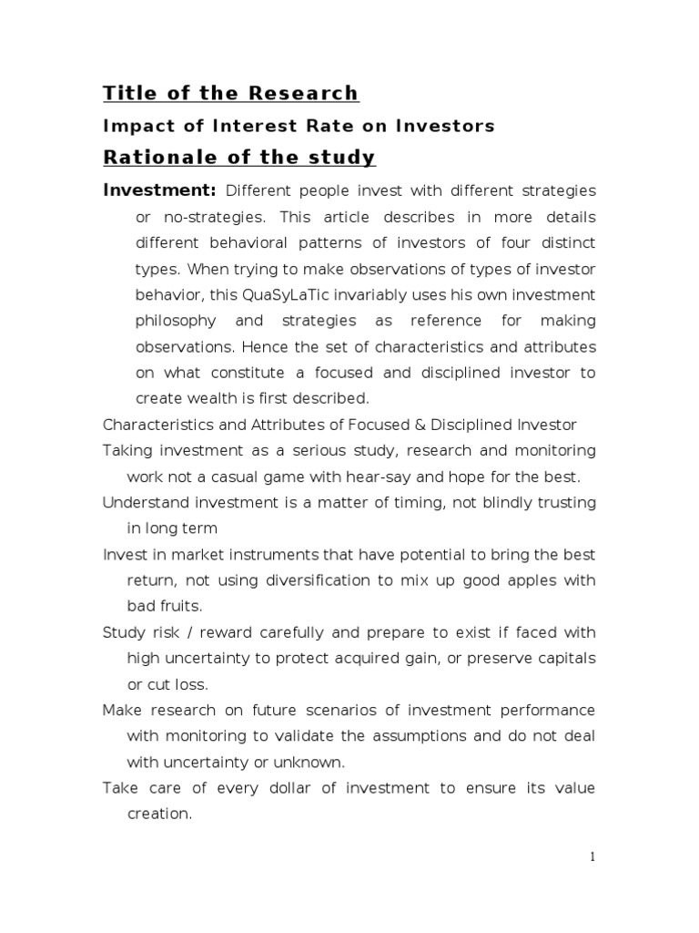 Title of The Research Rationale of The Study: Impact of Interest Rate ...