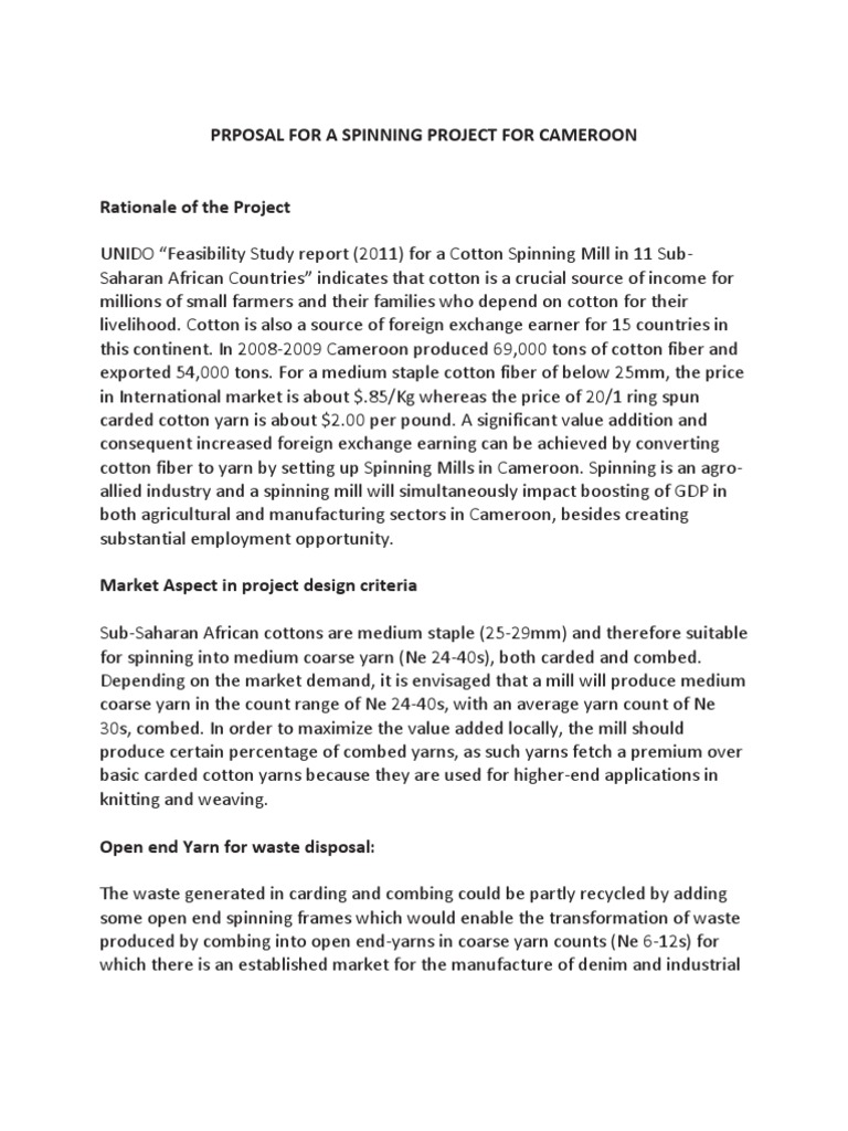 Proposal For A Spinning Project For Cameroon-Scribd | PDF | Spinning ...