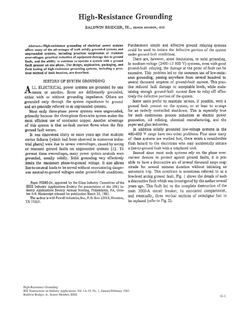 High Resistance Grounding-IEEE | PDF