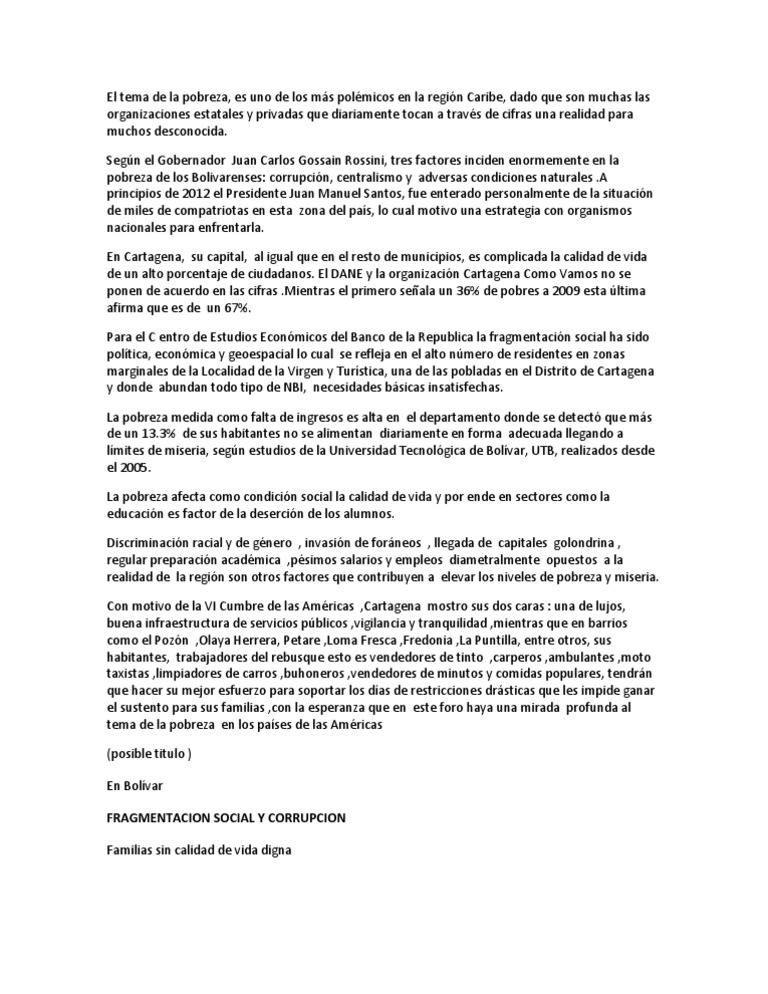 El Tema de La Pobreza | PDF | Pobreza | Pobreza e indigencia