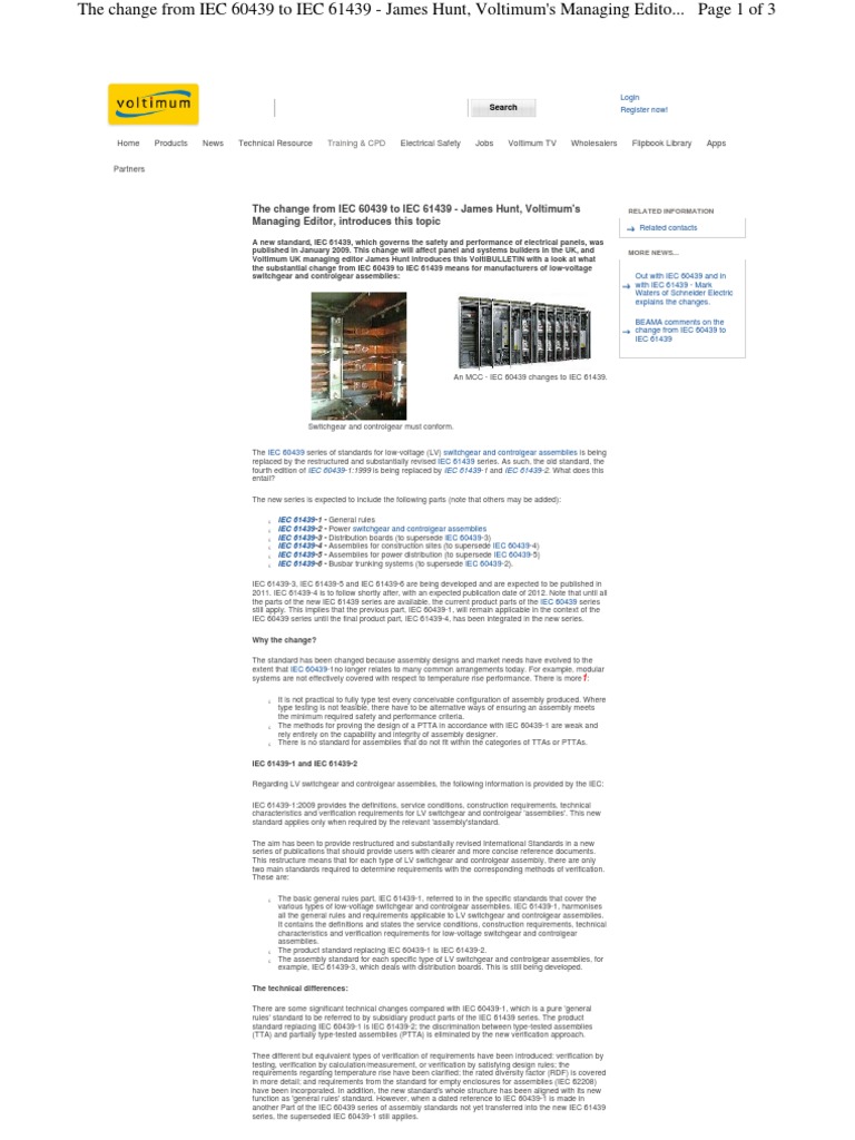 The Change From Iec 60439 To Iec 61439 James Hunt Voltimum S Managing ...