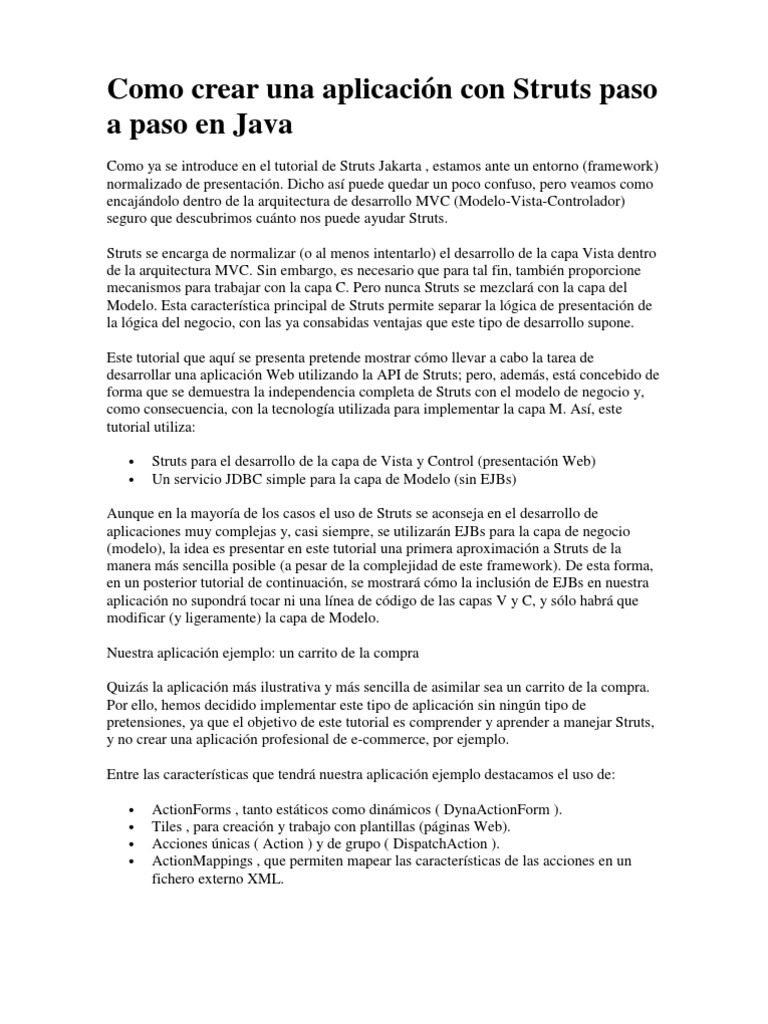 Como Crear Una Aplicación Con Struts Paso A Paso en Java | PDF | Modelo ...