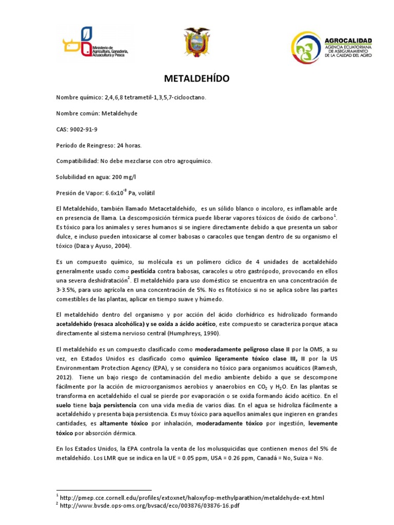 Toxicidad y usos del metaldehído | PDF | Pesticida | Contaminación
