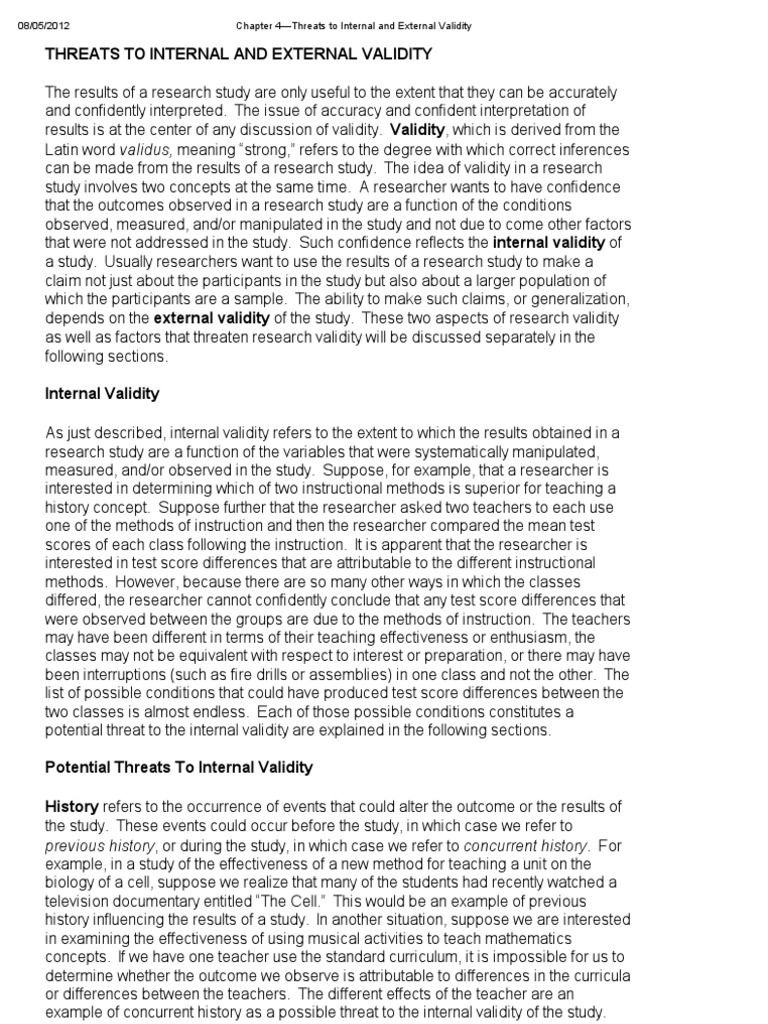 Threats To Internal and External Validity | PDF | Validity (Statistics) | Experiment
