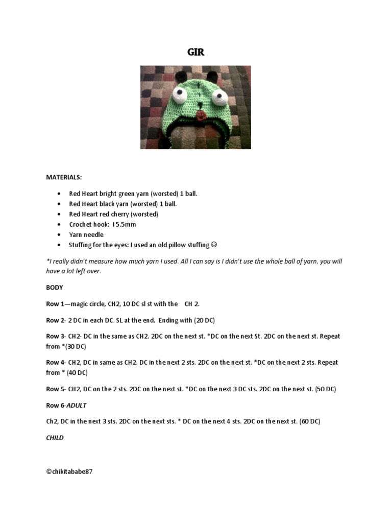 GIR Hat Pattern | Download Free PDF | Crochet | Woven Fabrics