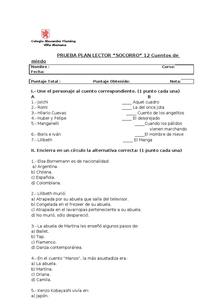 Prueba Plan Lector Socorro | PDF | Ocio
