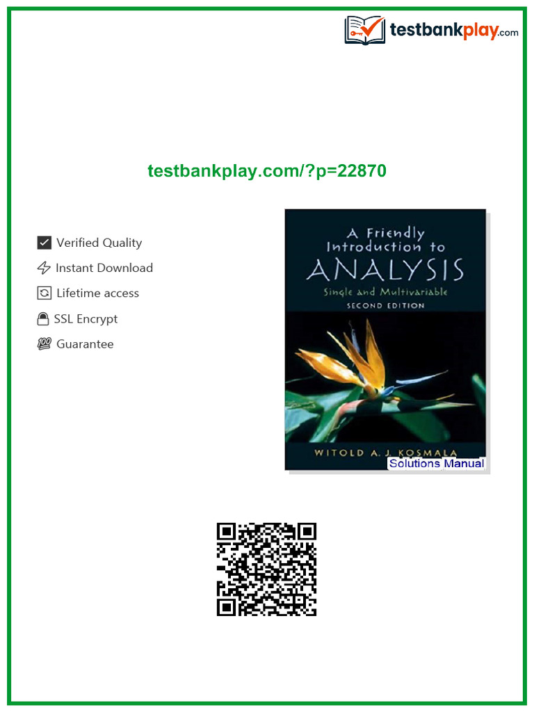 Friendly Introduction To Analysis 2nd Edition Kosmala Solutions Manual ...