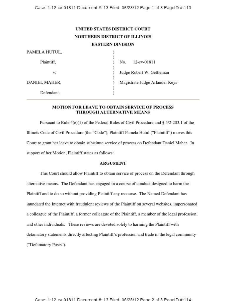 013 Motion For Leave Re Alternative Service | PDF | Service Of Process ...