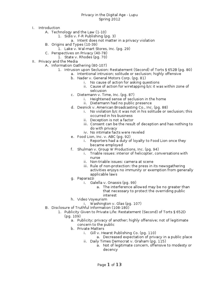 Privacy Outline | PDF | Privacy | Search And Seizure