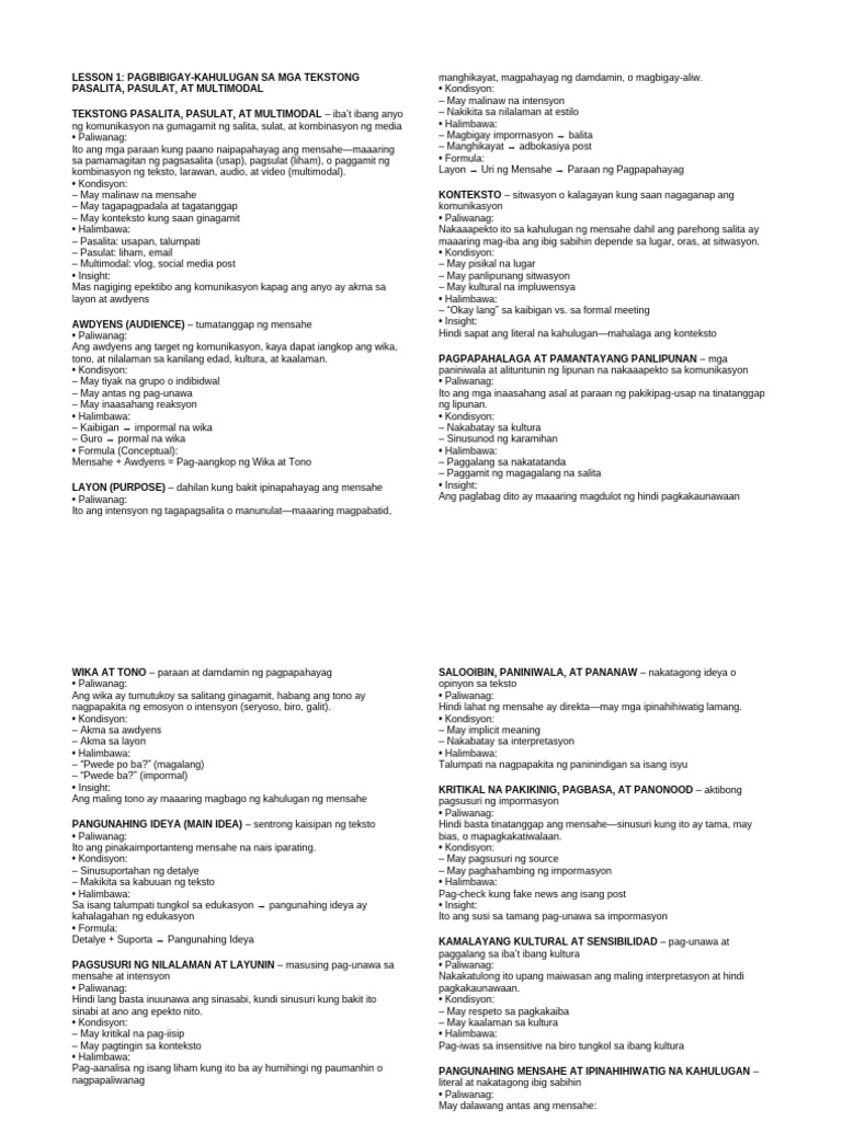 Mabisang Komunikasyon Term 1 Notes | PDF